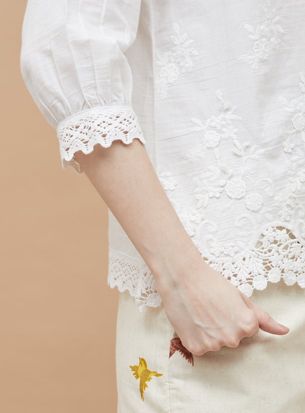 Buy COLOUR ME Floral Embroidered Shirt-Style Top from Colour Me by ...