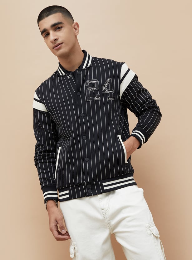 Buy FAME FOREVER Striped Varsity Jacket from Fame Forever at just INR 2299.0