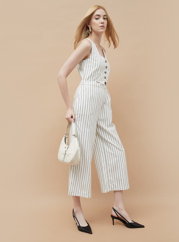 Buy GINGER Striped Wide Leg Jumpsuit from Ginger at just INR 1699.0