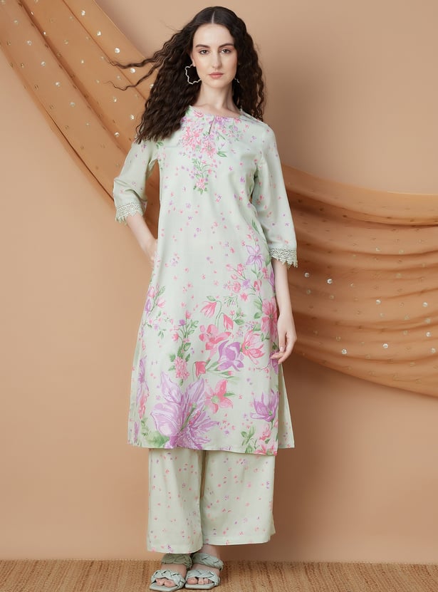 Buy MELANGE Floral Print Straight Kurta Set from Melange at just INR 2299.0