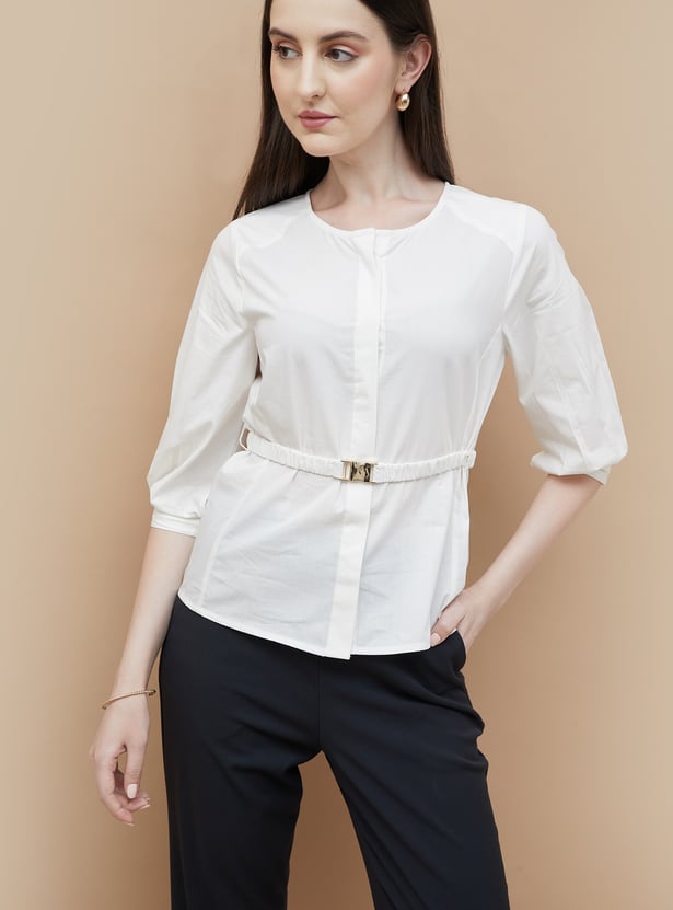 Buy CODE CLASSIC Solid Belted Top from Code Classic at just INR 1499.0