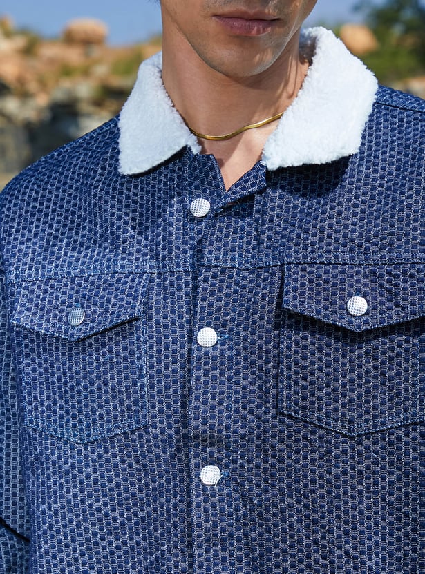 Buy CAMPUS SUTRA Textured Sherpa Collar Jacket from Campus Sutra at ...