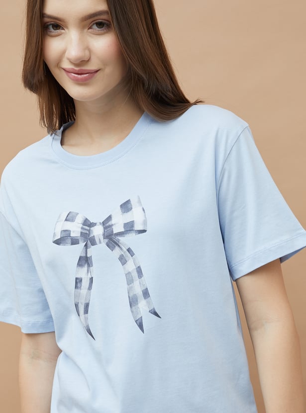 Buy FAME FOREVER Bow Print T-shirt from Fame Forever at just INR 399.0