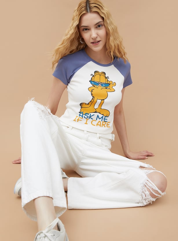 Buy GINGER Garfield Print Crop T-shirt from Ginger at just INR 799.0