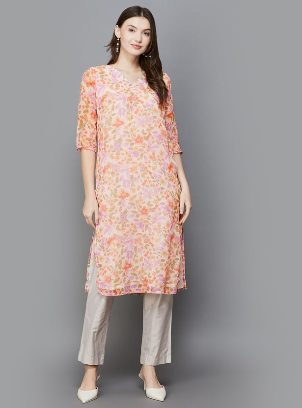 Buy AURELIA Floral Print Straight Kurta from Aurelia at just INR 1599.0
