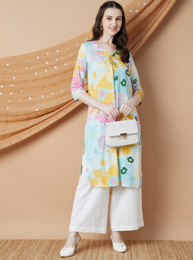 Buy MELANGE Floral Print Straight Kurta from Melange at just INR 999.0