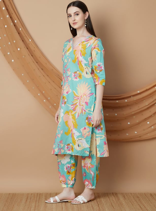 Buy MELANGE Floral Print Straight Kurta Set from Melange at just INR 1599.0