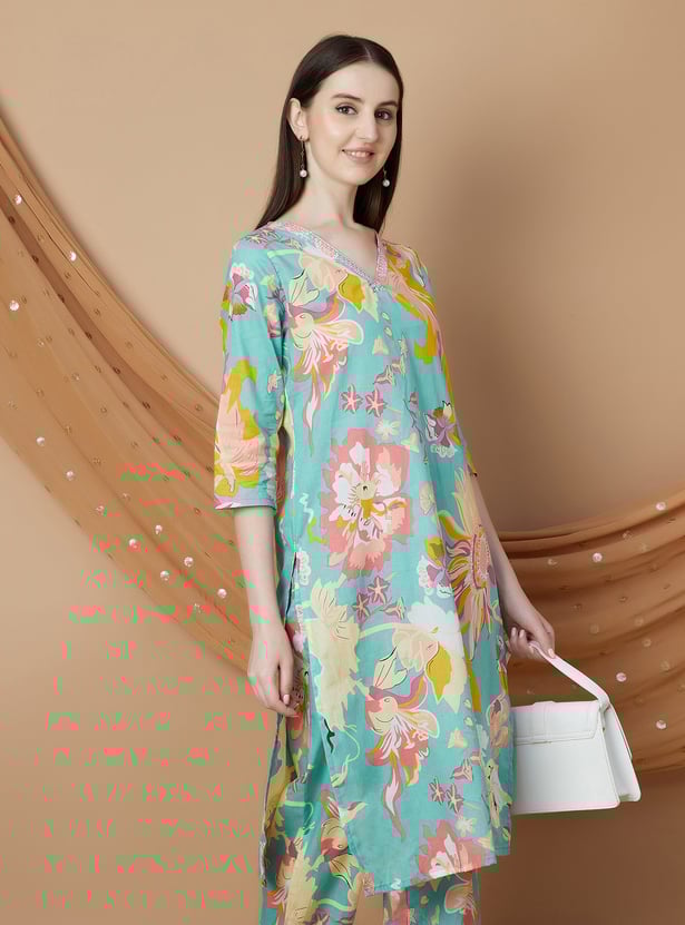 Buy MELANGE Floral Print Straight Kurta Set from Melange at just INR 1599.0