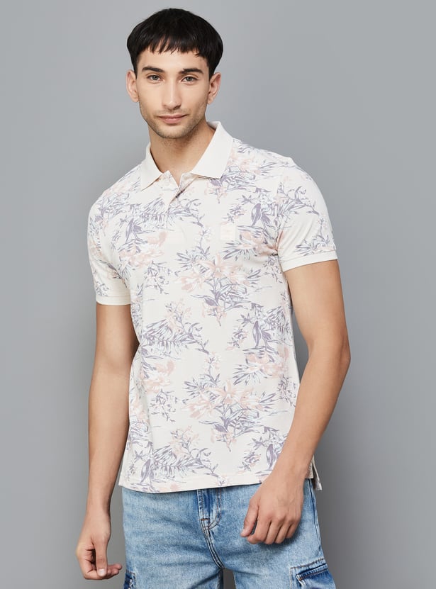 Buy FLYING MACHINE Floral Print Polo T-shirt from Flying Machine at ...