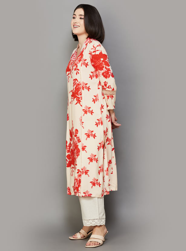 Buy BIBA Floral Print Straight Kurta from BIBA at just INR 1999.0