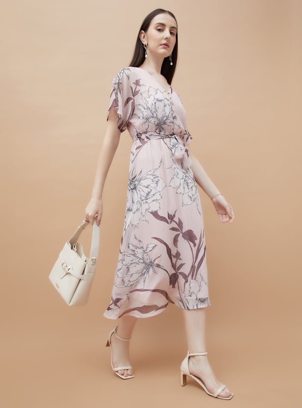 Buy CODE Floral Print Belted A-Line Dress from CODE at just INR 2199.0