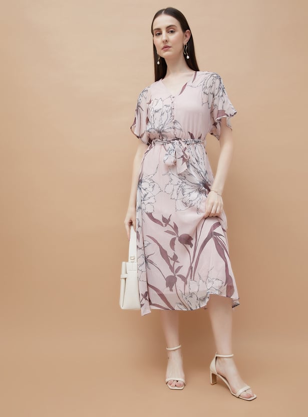Buy CODE Floral Print Belted A-Line Dress from CODE at just INR 2199.0