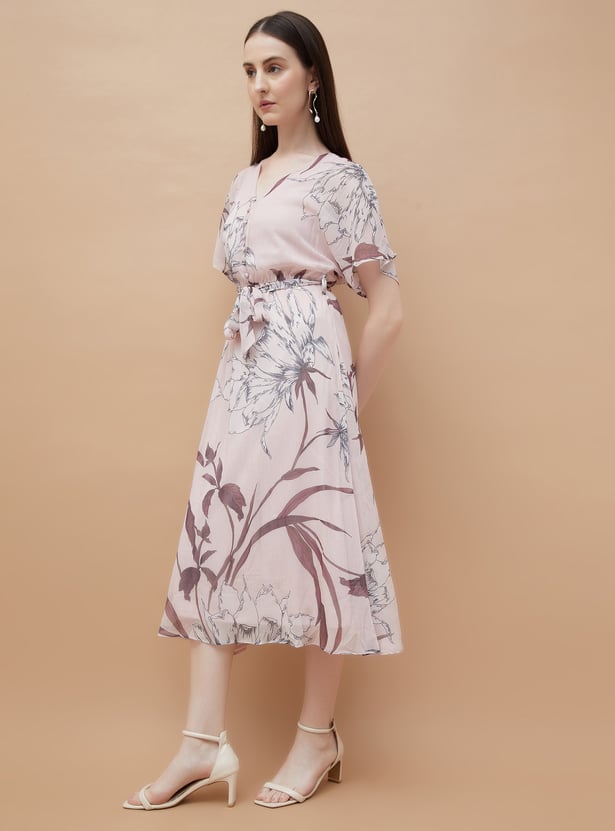 Buy CODE Floral Print Belted A-Line Dress from CODE at just INR 2199.0