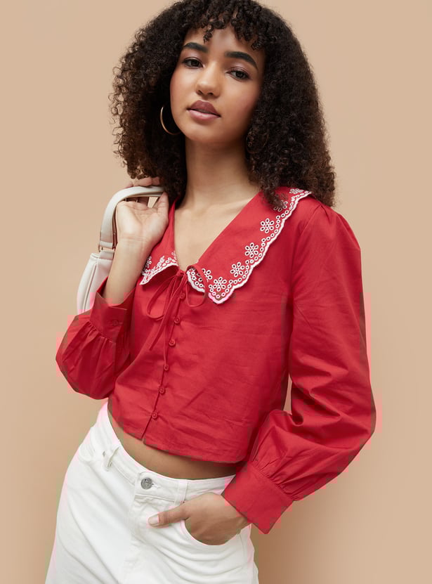 Buy GINGER Schiffli Peter Pan Collar Crop Top from Ginger at just INR ...