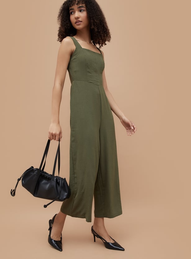 Buy GINGER Textured Wide Leg Jumpsuit from Ginger at just INR 1699.0