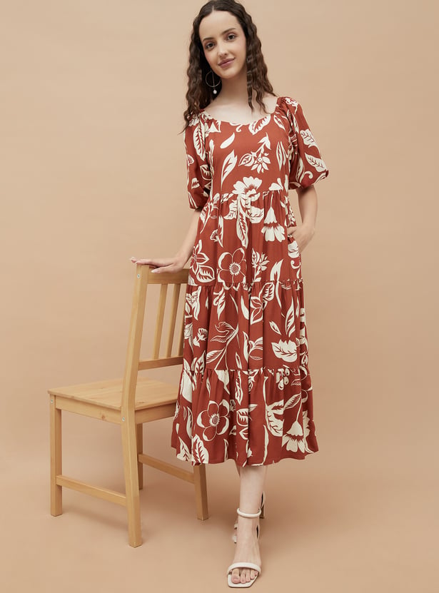 Buy COLOUR ME Floral Print Tiered Dress from Colour Me by Melange at ...