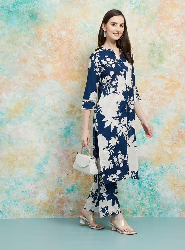 Buy MELANGE Floral Print Straight Kurta Set from Melange at just INR 1599.0