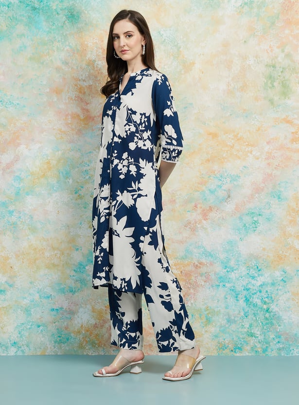 Buy MELANGE Floral Print Straight Kurta Set from Melange at just INR 1599.0