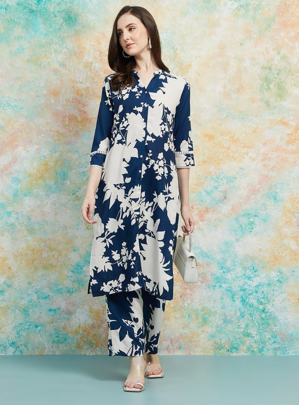 Buy MELANGE Floral Print Straight Kurta Set from Melange at just INR 1599.0