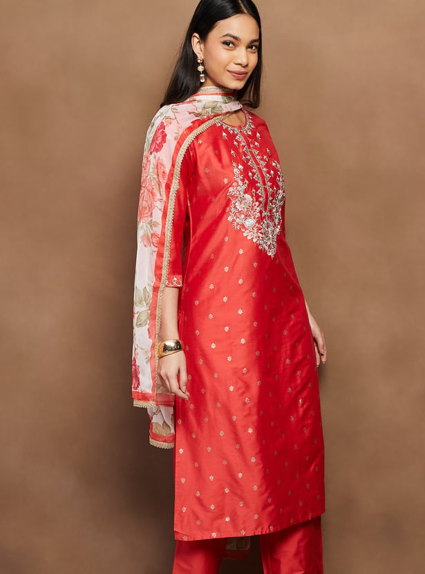 Buy MELANGE Embroidered Straight Kurta Set from Melange at just INR 2999.0