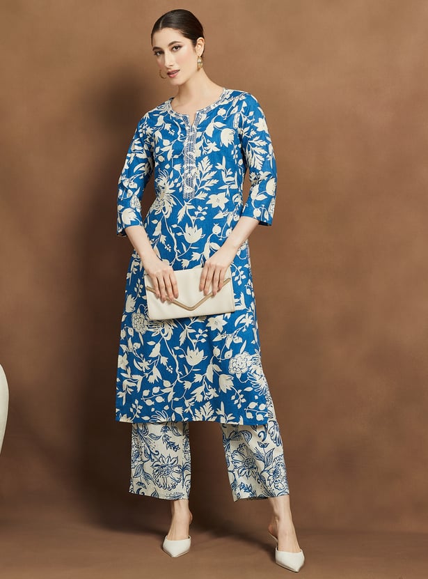 Buy MELANGE Floral Print Straight Kurta Set from Melange at just INR 1599.0