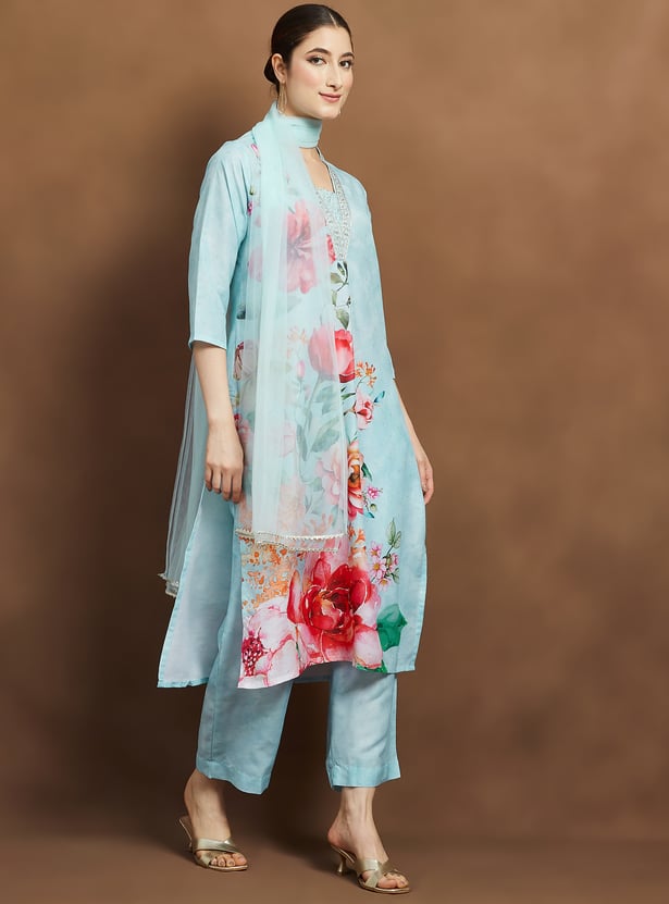 Buy MELANGE Floral Print Straight Kurta Set from Melange at just INR 2299.0