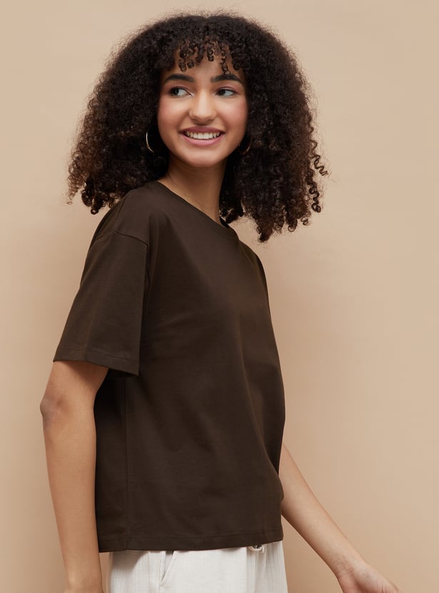 Buy FAME FOREVER Solid Drop Shoulder T-shirt from Fame Forever at just INR 299.0