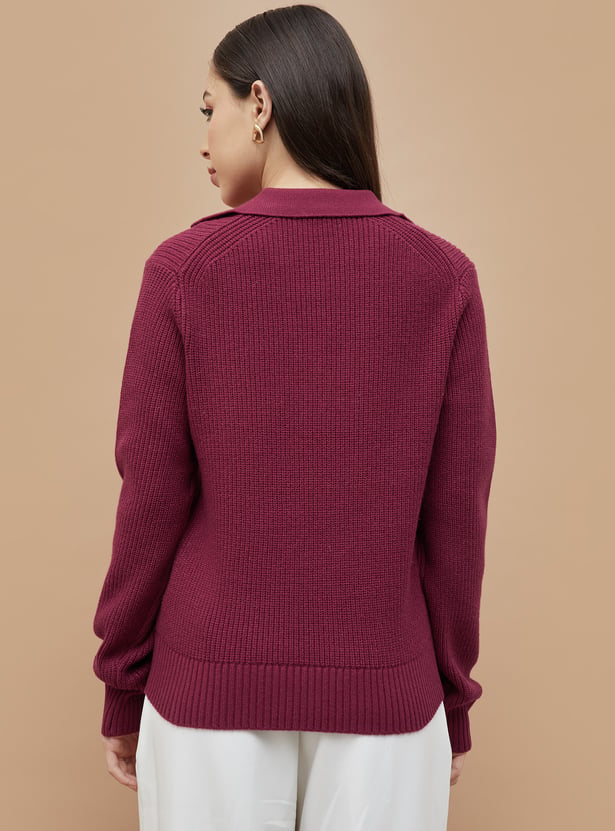 Buy CODE Knitted Collared Sweater from CODE at just INR 1399.0