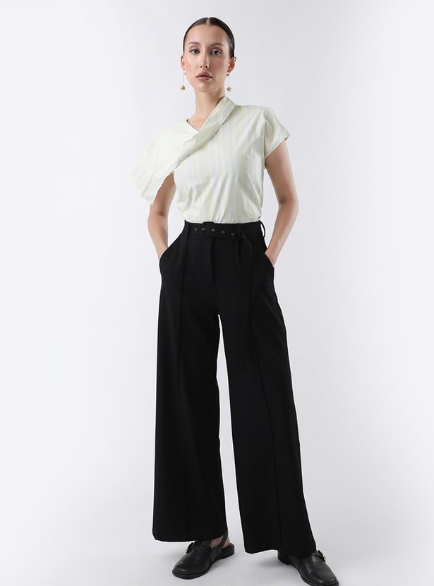 Buy RAREISM Pleated Wide-Leg Trousers with Belt from Rareism at just ...