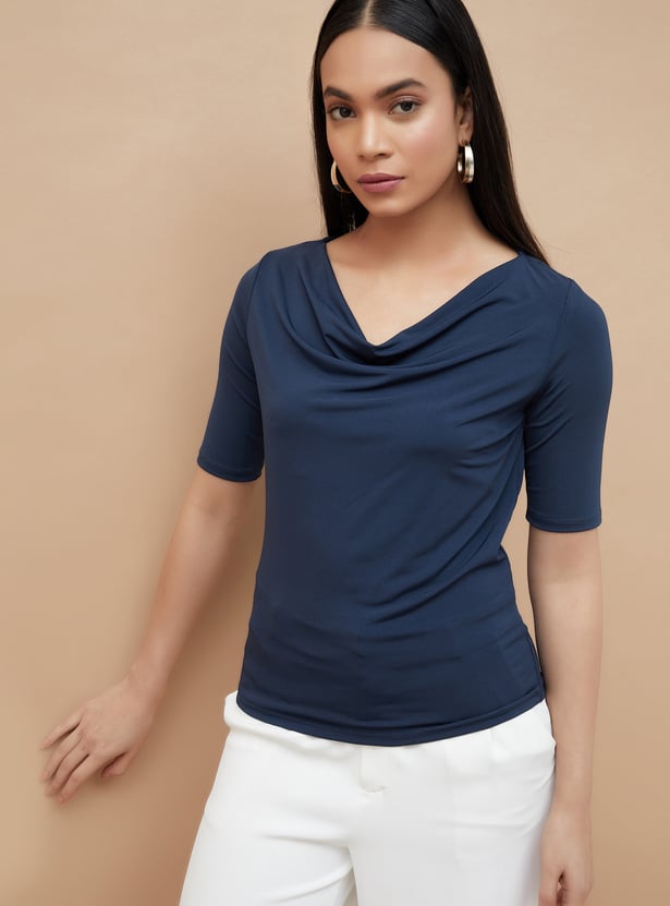 Buy CODE Solid Cowl Neck Top from CODE at just INR 1299.0