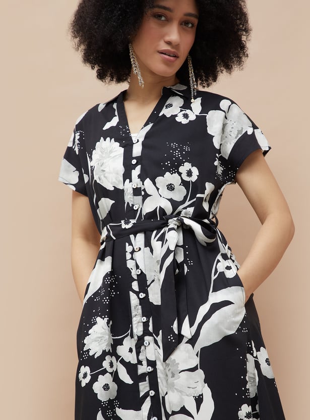 Buy COLOUR ME Floral Print Shirt Dress with Belt from Colour Me by ...