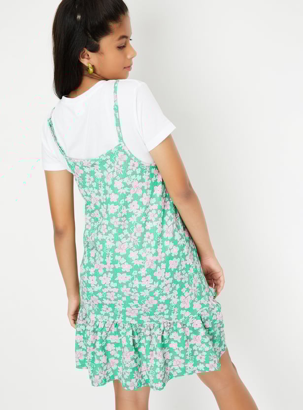 Buy Girls Printed Pinafore Dress with T-shirt Online at just Rs. 799.0 ...