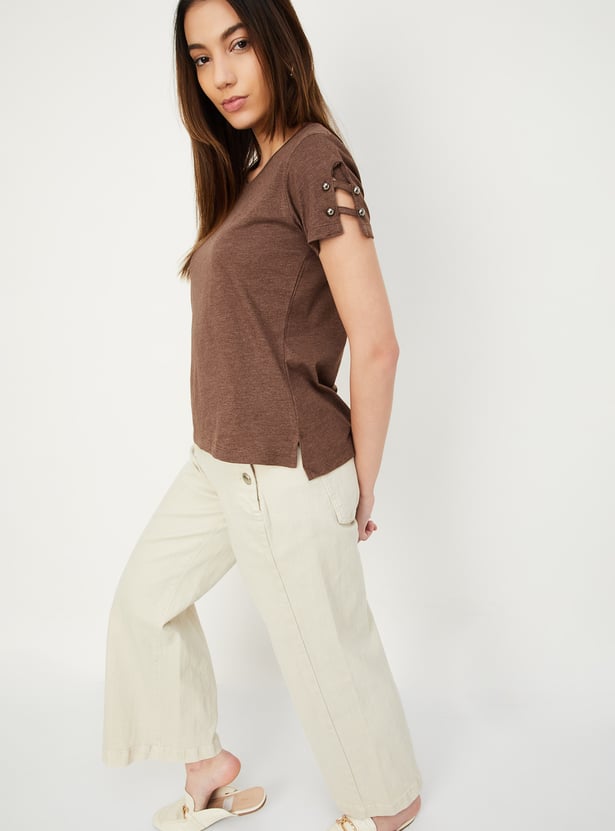 Buy Women Slit Sleeves Top with Button Details Online at just Rs. 299.0 ...