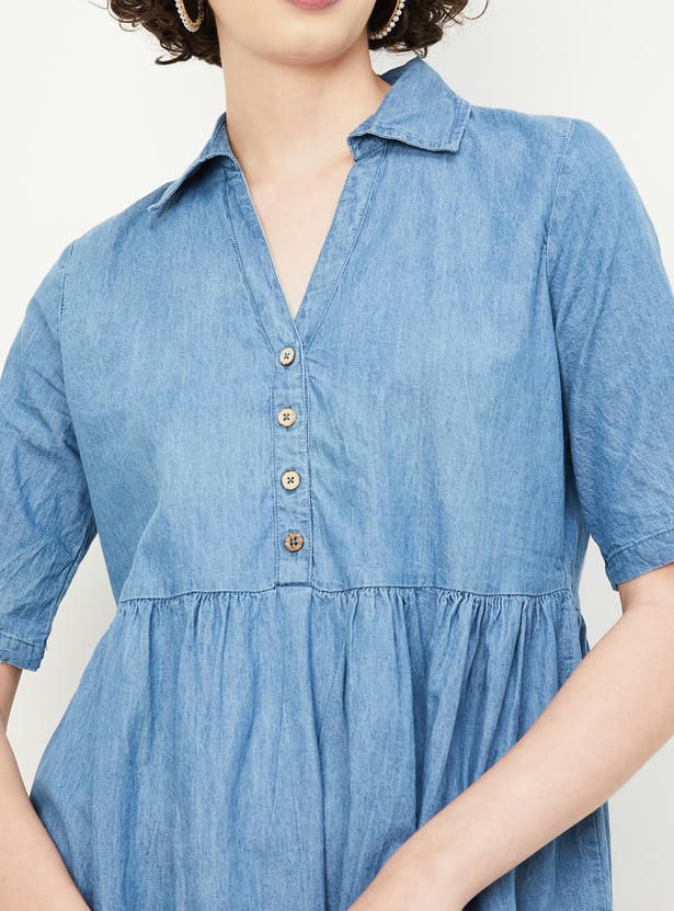 Buy Women Solid Denim Shirt Dress Online at just Rs. 1499.0 ...