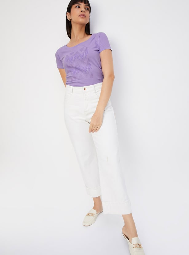 Buy Women Shimmery Print T-shirt Online at just Rs. 299.0 ...