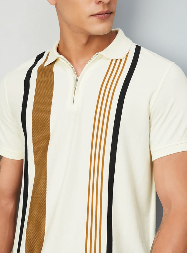 Buy Men Slim Fit Striped Zipper Polo T-shirt Online at just Rs. 799.0 ...
