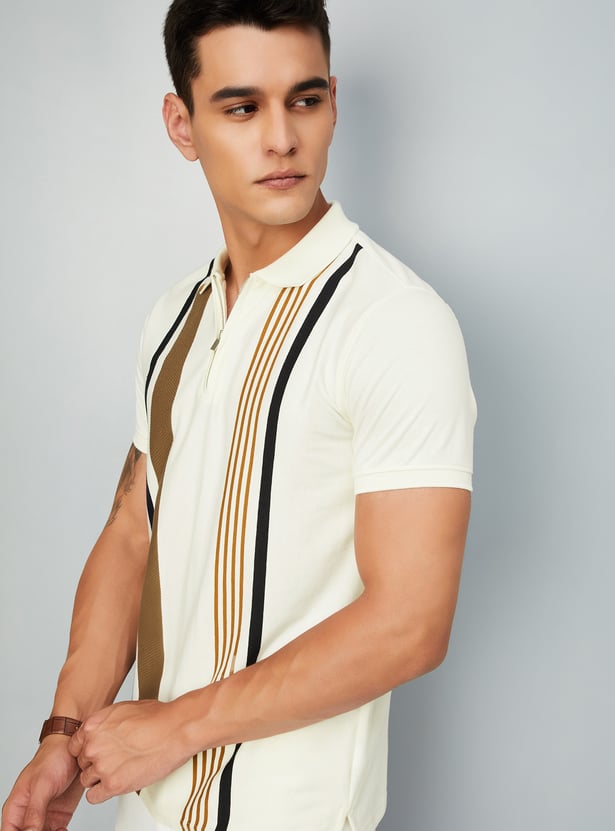Buy Men Slim Fit Striped Zipper Polo T-shirt Online at just Rs. 799.0 ...