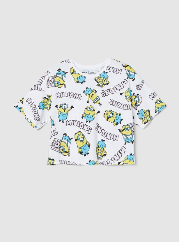 Buy Girls Minions Print Boxy Fit Crop T-shirt Online at just Rs. 499.0 ...