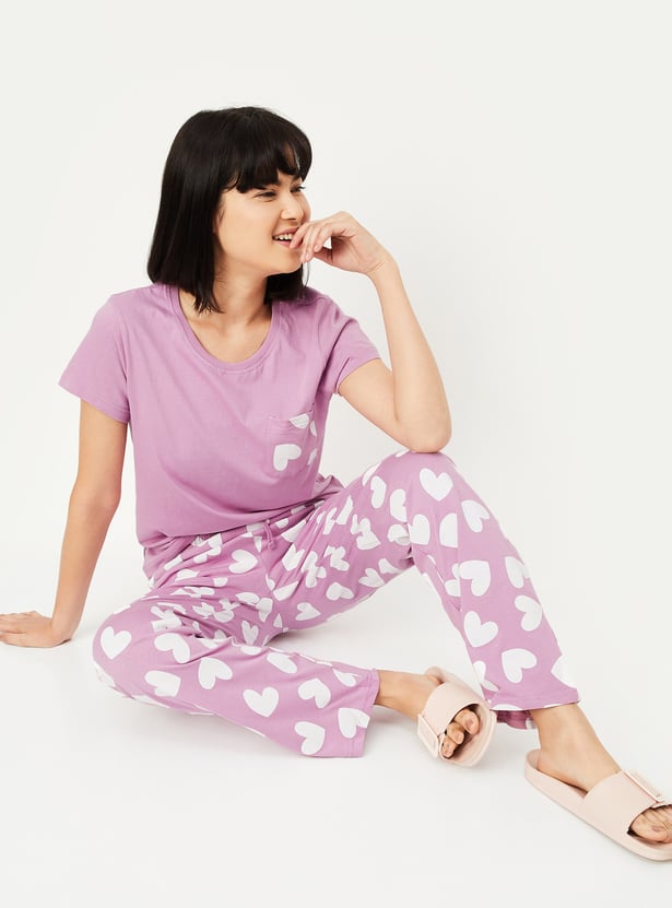 Buy Women Heart Printed PJ Set Online at just Rs. 899.0 - 1000013987498 ...