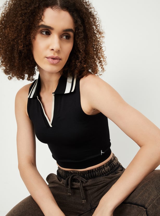 Buy Women Solid Collared Crop Top Online at just Rs. 599.0 - 1000014042961 | Max Fashion