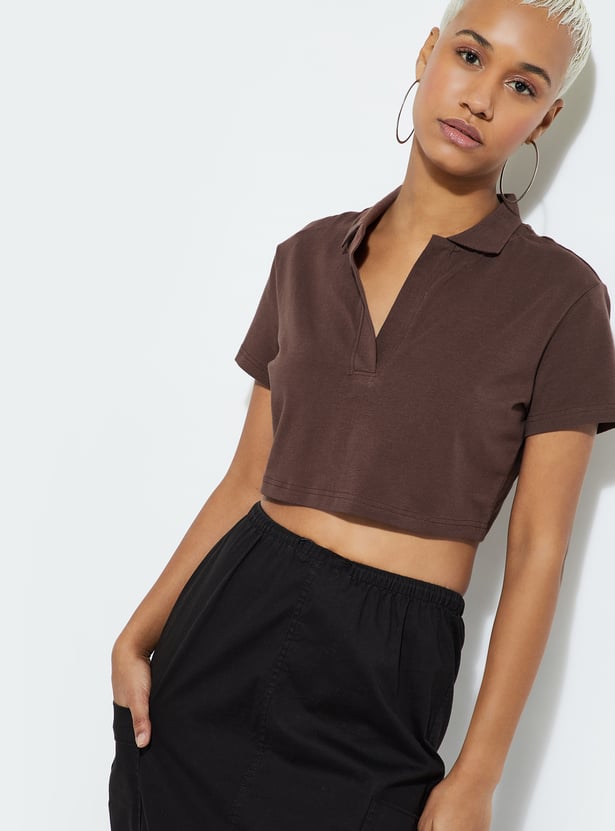 Buy URB_N Women Solid Cropped Polo T-shirt Online at just Rs. 299.0 - 1000014043276 | Max Fashion