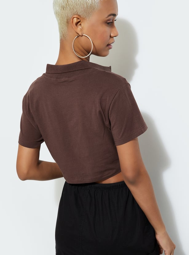 Buy URB_N Women Solid Cropped Polo T-shirt Online at just Rs. 299.0 - 1000014043276 | Max Fashion