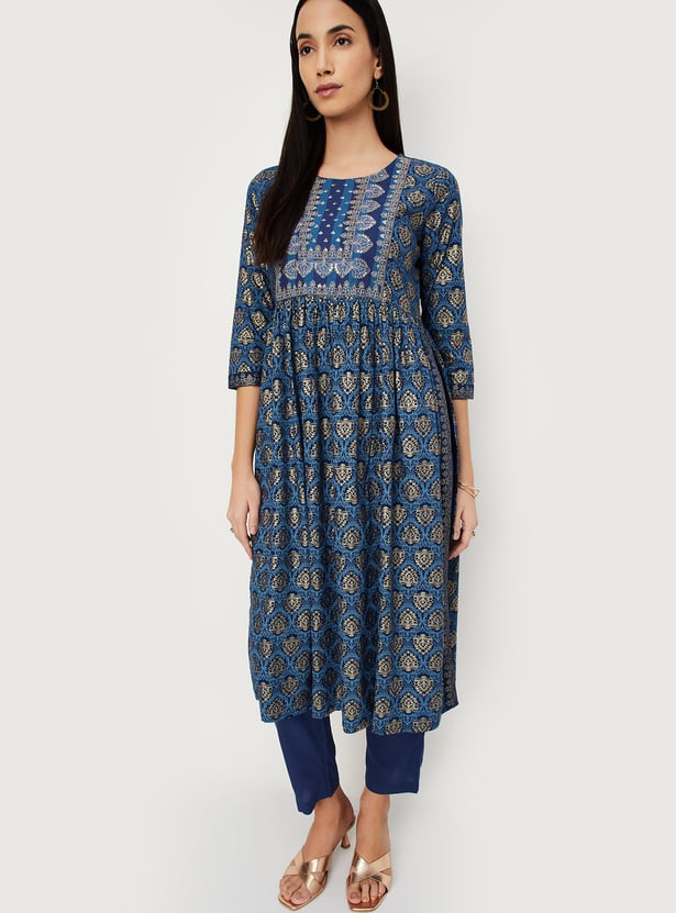 Buy Women Foil Printed A-line Kurta Set Online at just Rs. 1299.0 ...