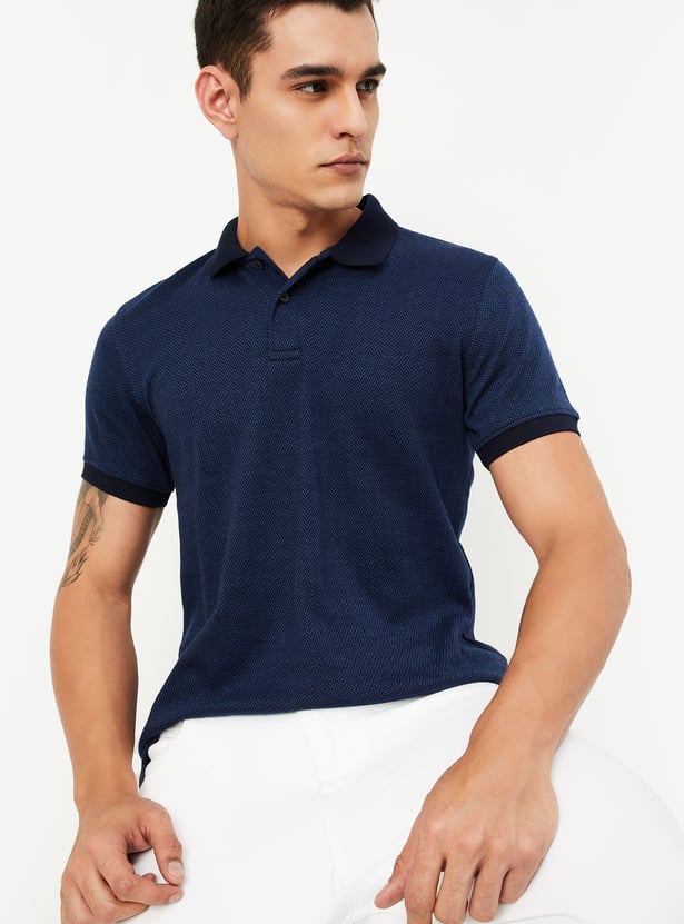 Buy Men Slim Fit Patterned Polo T-shirt Online at just Rs. 799.0 ...