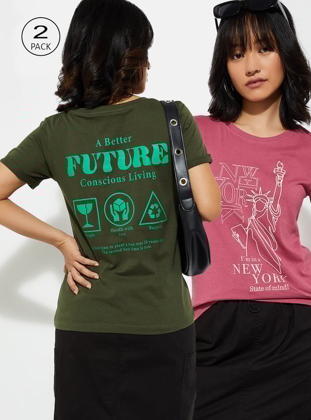 Buy URB_N Women Graphic Printed T-shirt - Pack of 2 Online at just Rs ...