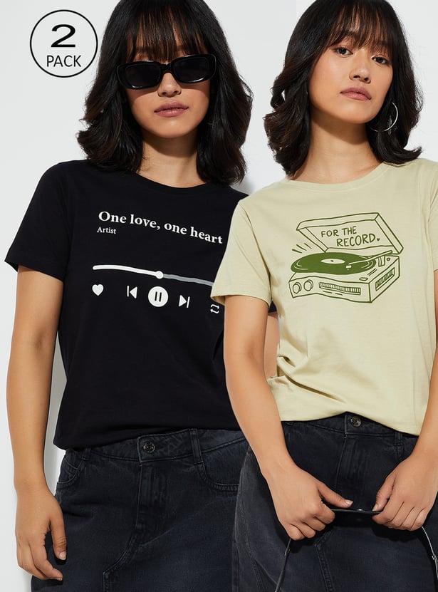 Buy URB_N Women Graphic Printed T-shirt - Pack of 2 Online at just Rs ...