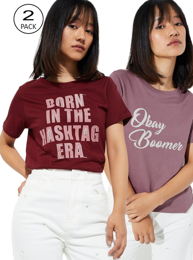 Buy URB_N Women Graphic Printed T-shirt - Pack of 2 Online at just Rs ...