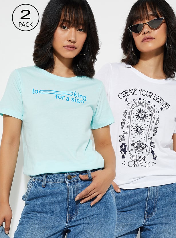 Buy URB_N Women Graphic Printed T-shirt - Pack of 2 Online at just Rs ...