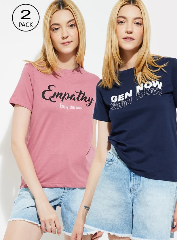 Buy URB_N Women Graphic Printed T-shirt - Pack of 2 Online at just Rs ...