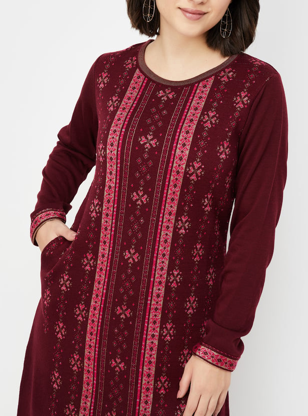Buy Women Patterned Knit Straight Winter Kurta Online at just Rs. 999.0 ...